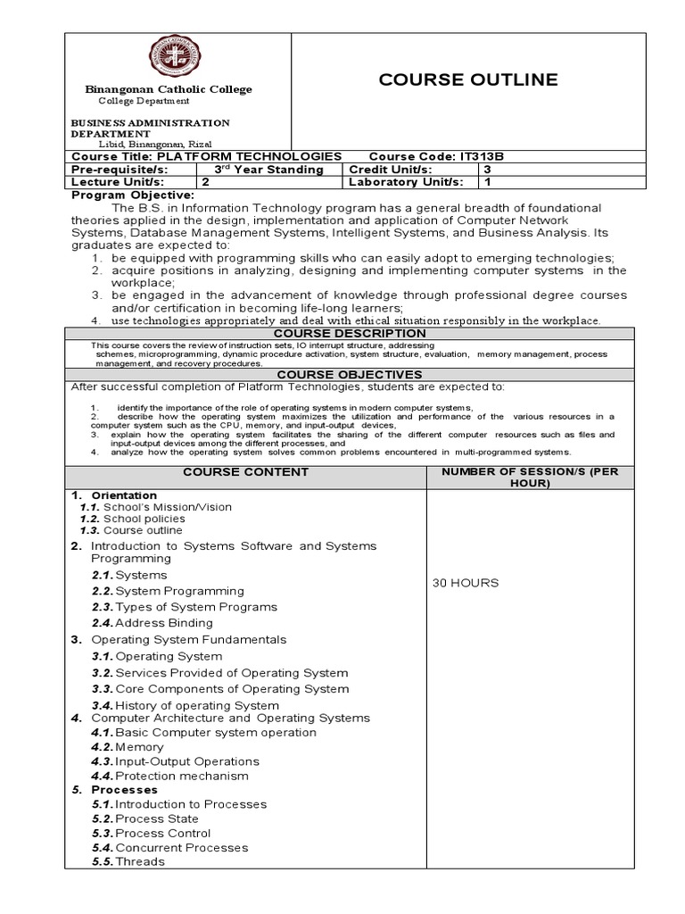 Platform Technologies Course Outline | PDF | Scheduling (Computing ...