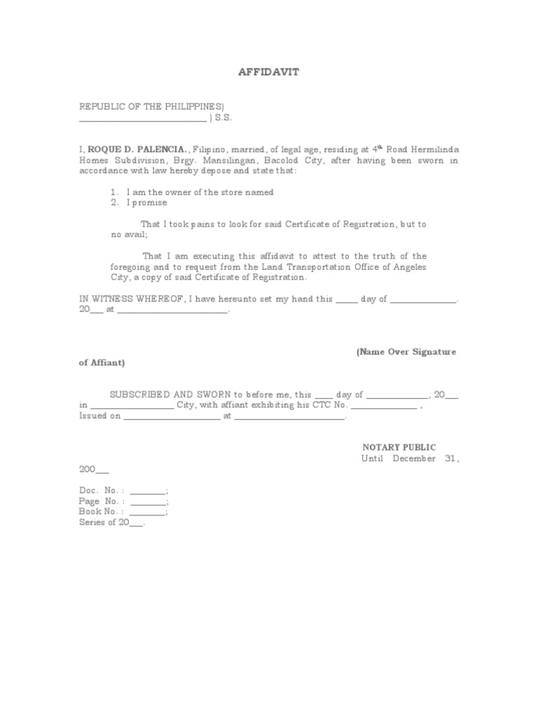 Affidavit: (Name Over Signature of Affiant) | PDF