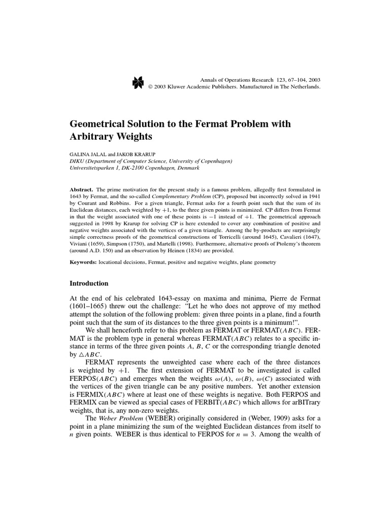 Geometrical Solution To Fermat Problem With Ordinary Weights | PDF ...