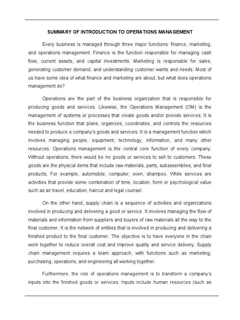 Overview of Operations Management | PDF | Operations Management ...