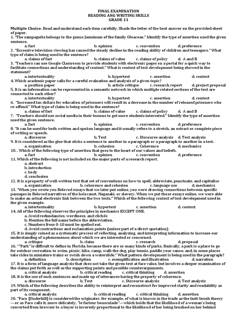 Final Examination | PDF | Intertextuality | Paragraph
