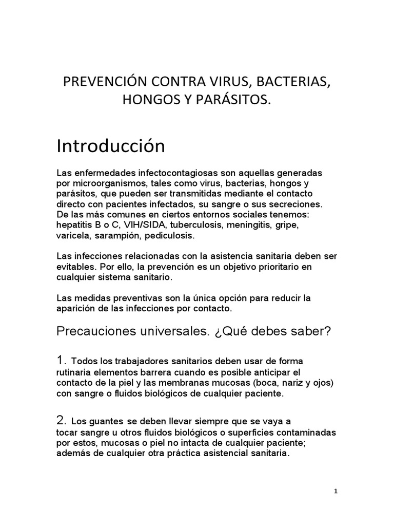 Prevención Contra Virus, Bacterias, Hongos y Parásitos. | PDF | Lavado ...
