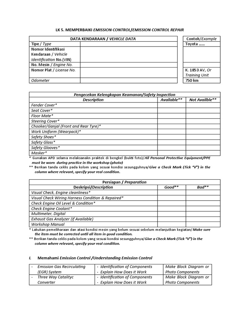 Contoh/Example Tipe / Type Toyota Nomor Identifikasi Kendaraan ...