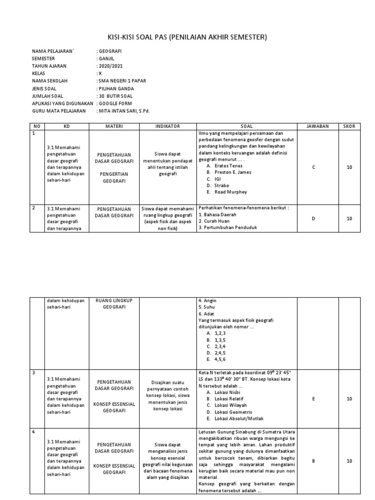 Kisi Kisi Geo X | PDF