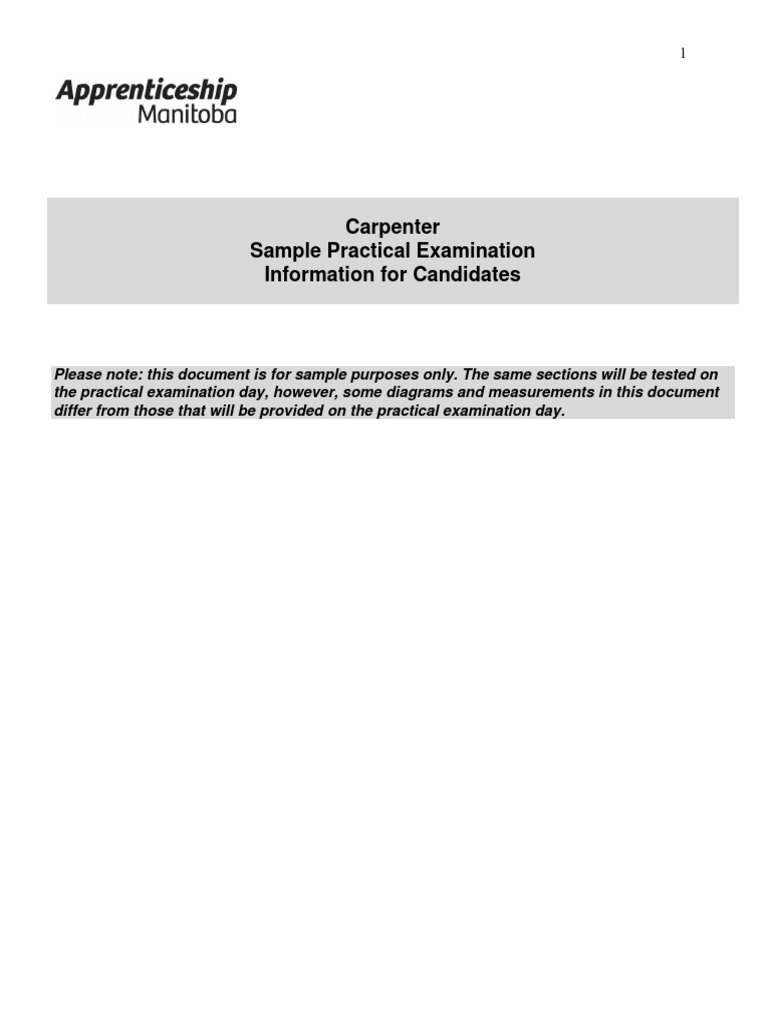 Carpenter Sample Practical Examination Information For Candidates | PDF ...