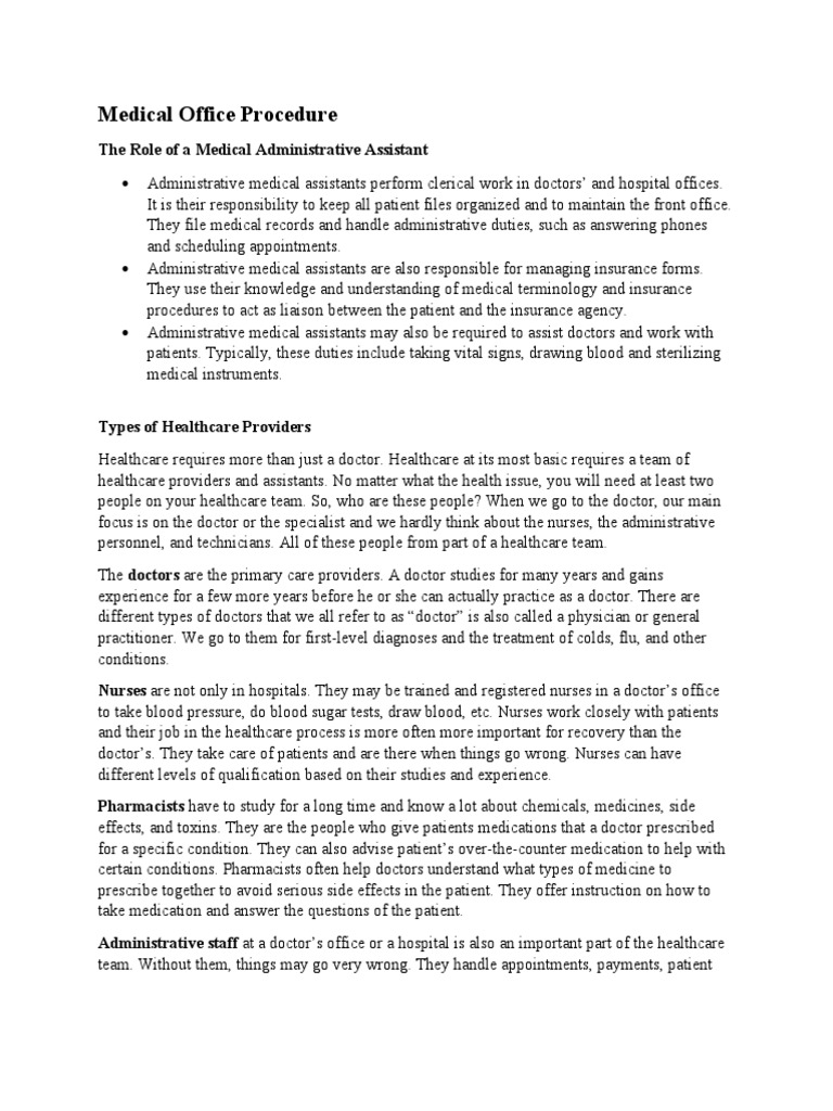 Medical Office Procedures Overview | PDF | Physician | Medical Prescription