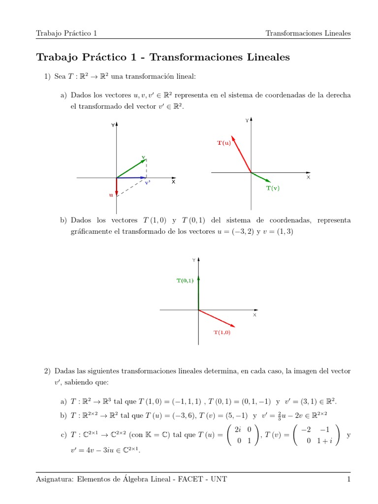 Trabajo Práctico 1. Transformaciones Lineales PDF | PDF | Mapa lineal ...