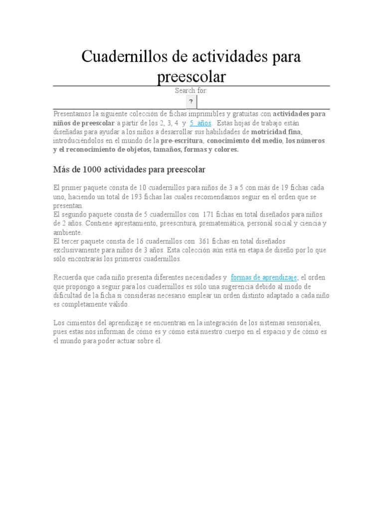 Cuadernillos de Actividades para Preescolar | Descargar gratis PDF ...