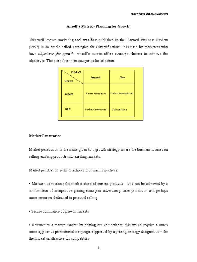 Ansoff Matrix Notes and Exercise | Download Free PDF | Marketing ...