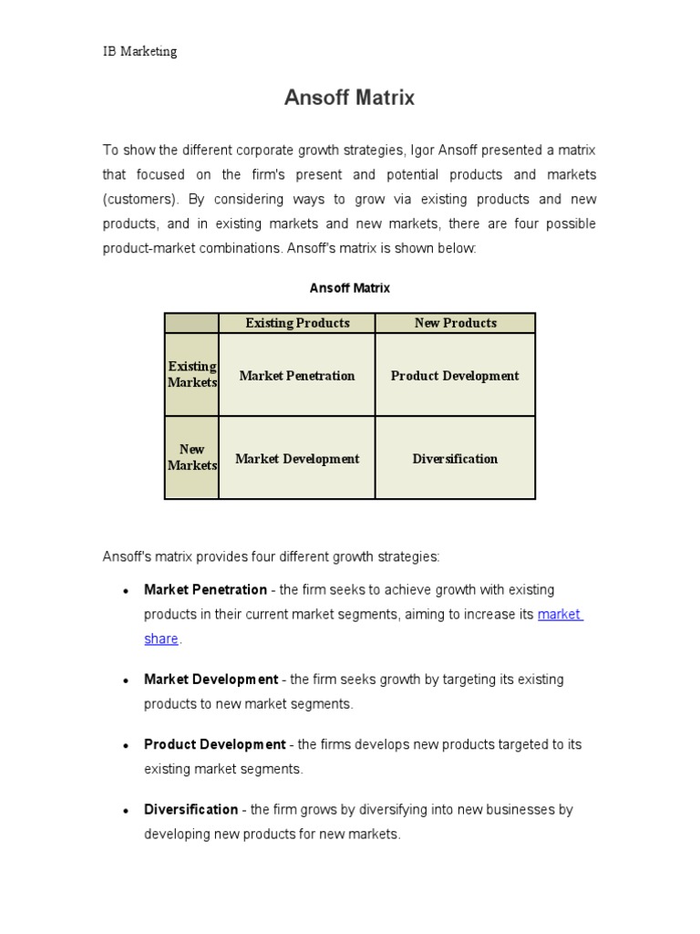 Ansoff Matrix for Business Growth | PDF | Media Manipulation ...