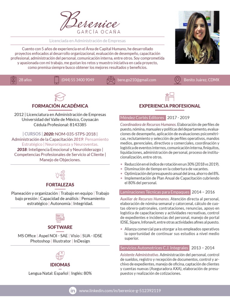 Curr Culum Berenice Garc A 1600888430 | PDF | Gestión de recursos humanos | Logística