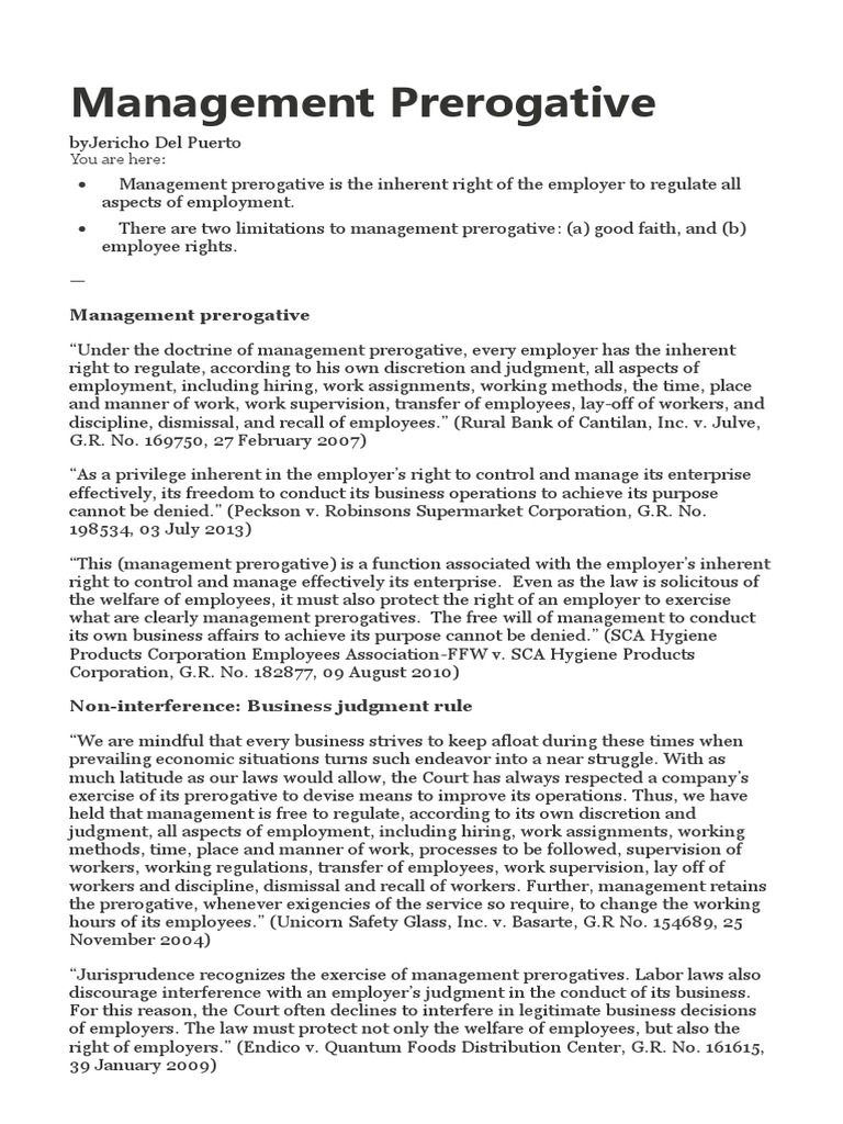 Management Prerogative | PDF | Employment | Labour Law