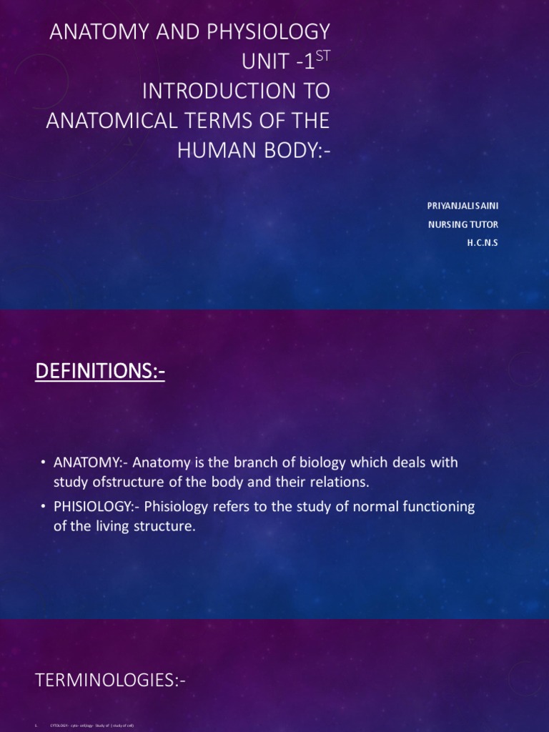 Anatomy & Physiology Unit 1 | PDF | Human Body | Anatomical Terms Of ...