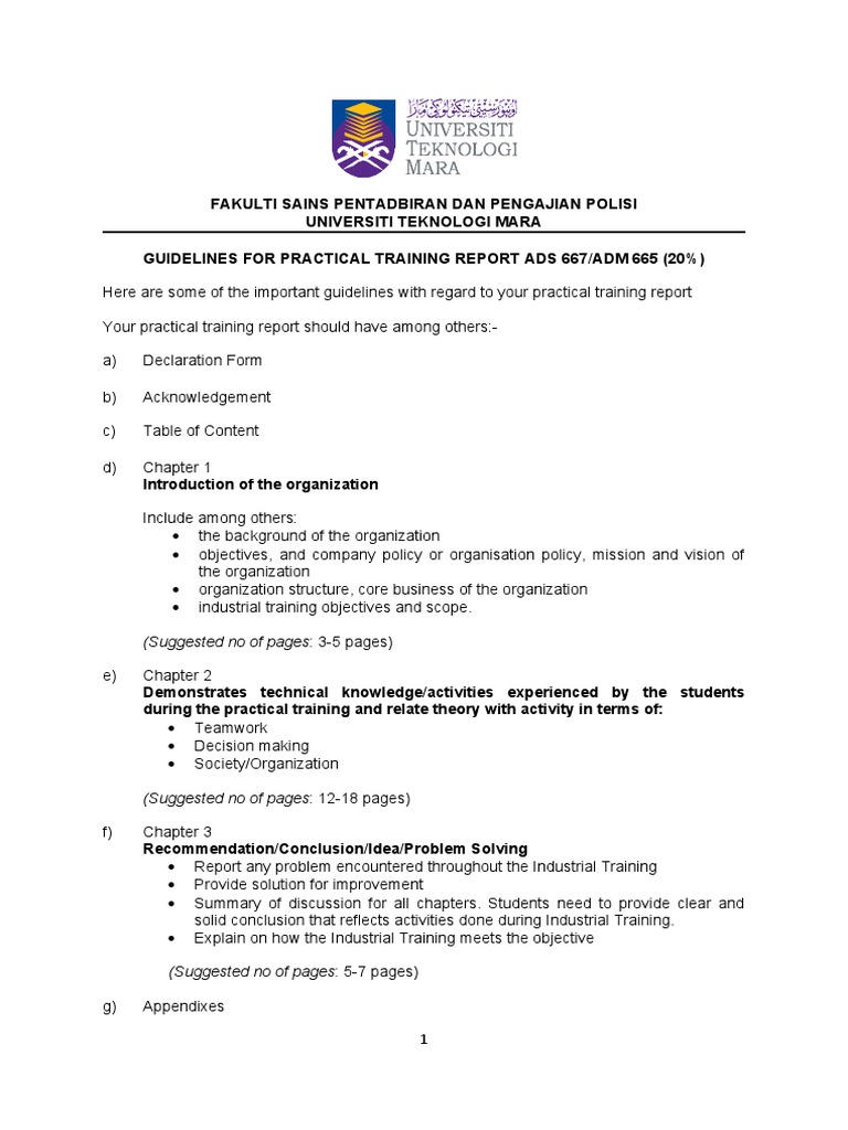 6.guideline For Practical Training Report | PDF | Marketing | Business