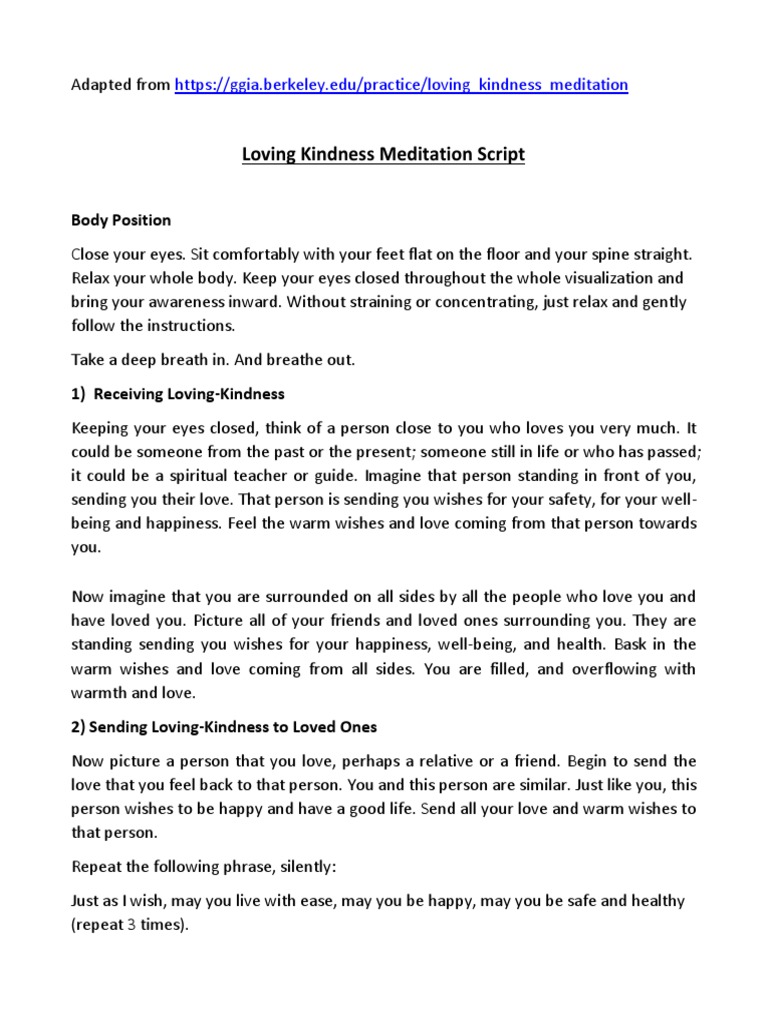 Loving Kindness Meditation Script: Body Position | PDF | Psychological Concepts