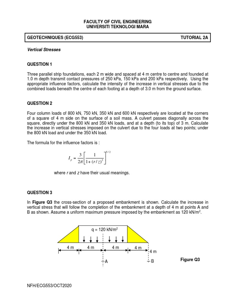 ECG553 TUTORIAL Vertical Stress Distribution | PDF | Stress (Mechanics ...