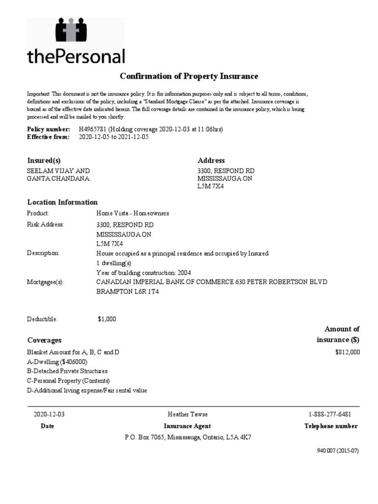Confirmation of Insurance H4965781 20201203 110658 PDF | PDF | Mortgage ...