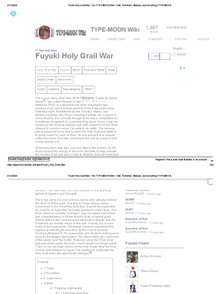 Fuyuki Holy Grail War - The TYPE-MOON Wiki - Fate, Tsukihime, Mahoyo ...