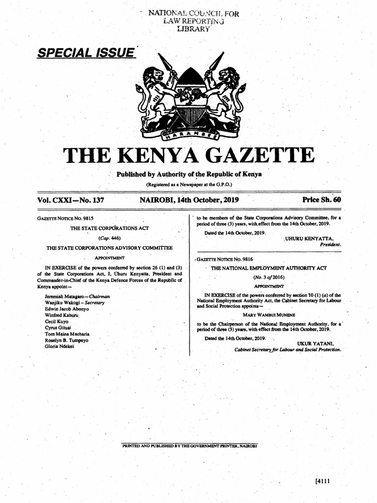 The Kenya Gazette: Special Issue | PDF | Kenya | Public Sphere