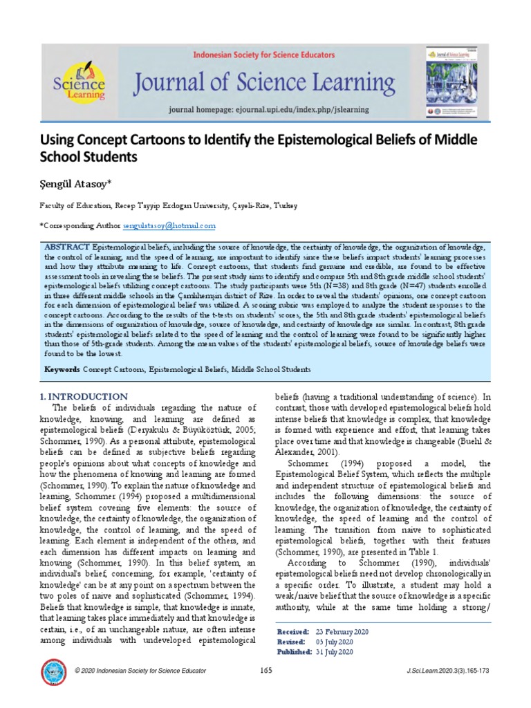 Using Concept Cartoons To Identify The Epistemological Beliefs of ...