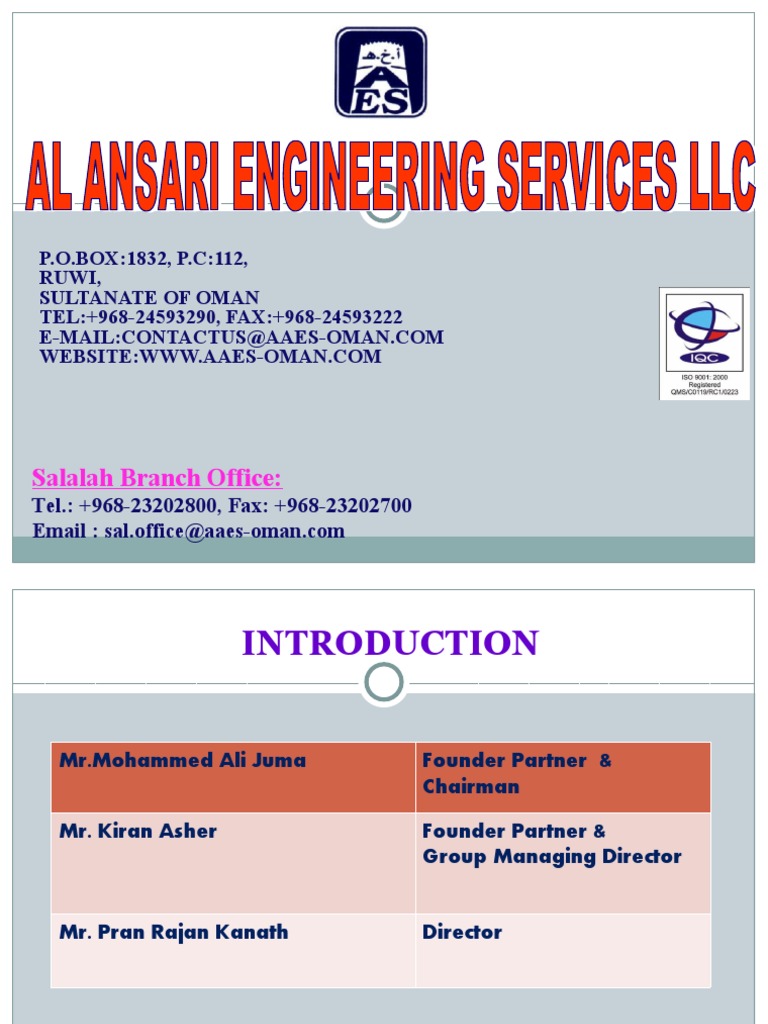 Al Ansari Engineering Services Overview | PDF | Oman | Iso 9000