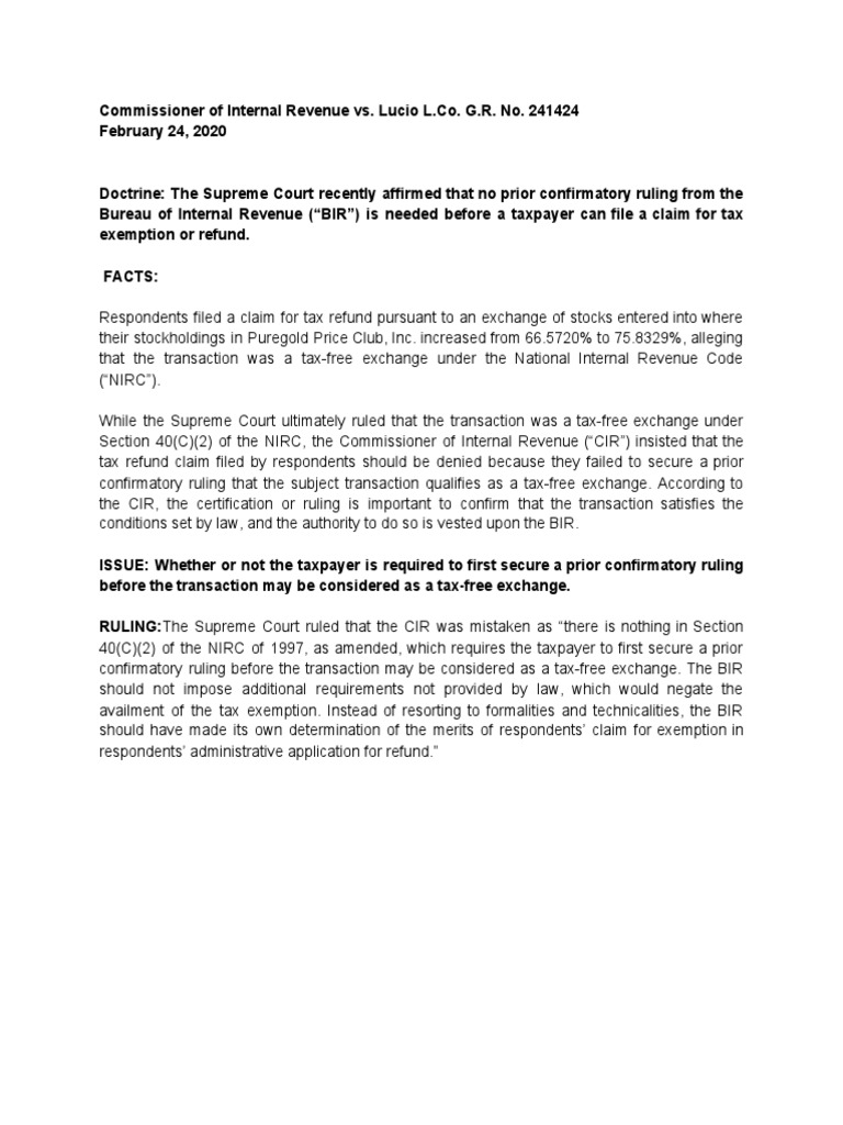 CIR Vs Lucio L. Co | PDF