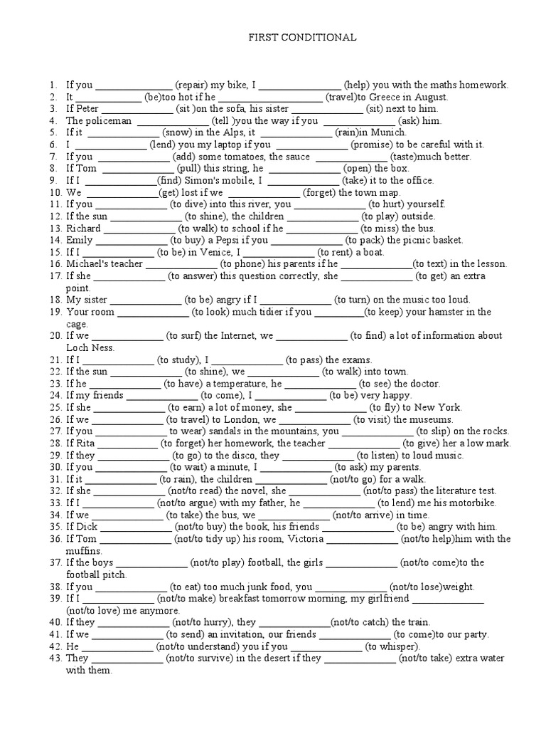 If Sentences Type 1 First Type Conditionals Grammar Drills - 119169 | PDF