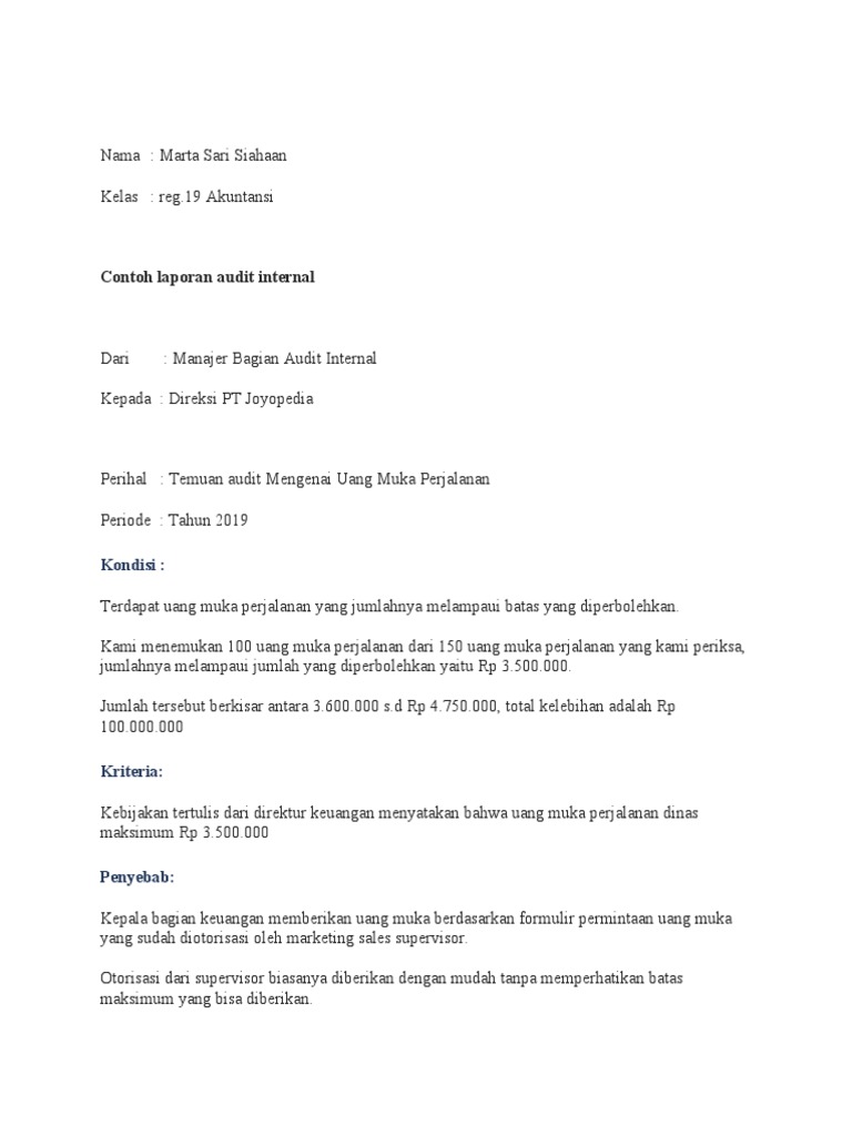 Contoh Laporan Audit Internal | PDF