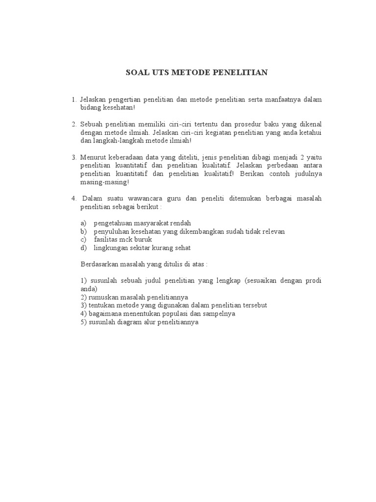 Soal Uts Metlit Ilmu Gizi | PDF | Karier & Perkembangan | Pengembangan Diri