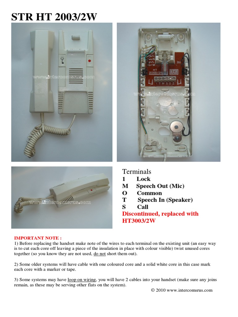 STR HT2003-2W Intercom Handset Data Sheet | PDF | Loudspeaker ...