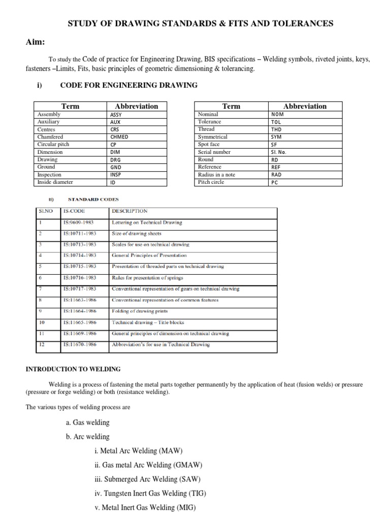 STUDY OF DRAWING STANDARDS & FITS AND TOLERANCES | PDF | Screw | Nut ...