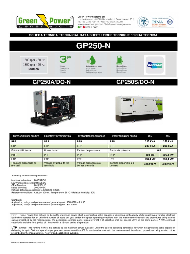 GP250A/DO-N GP250S/DO-N: Scheda Tecnica / Technical Data Sheet / Fiche ...