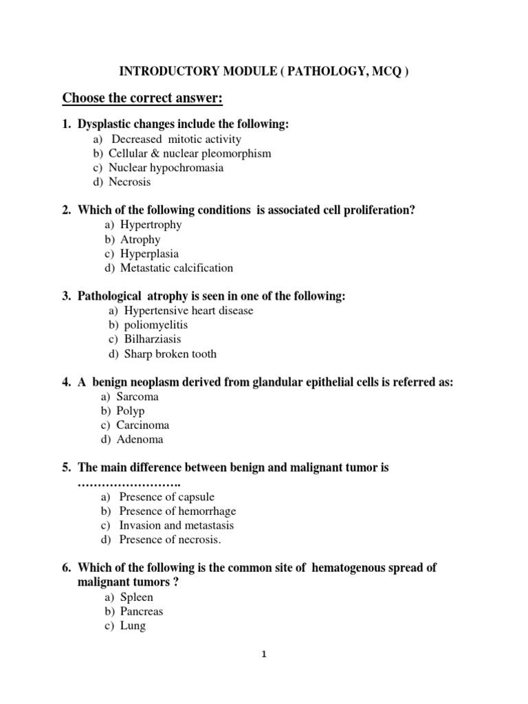 Introductory Q Bank (Pathology MCQ) | PDF | Benign Tumor | Neoplasms