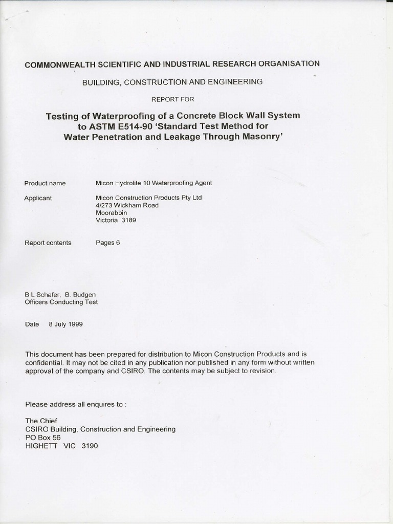 Testing of Waterproofing of A Concrete Block Wall System To ASTM E514 ...