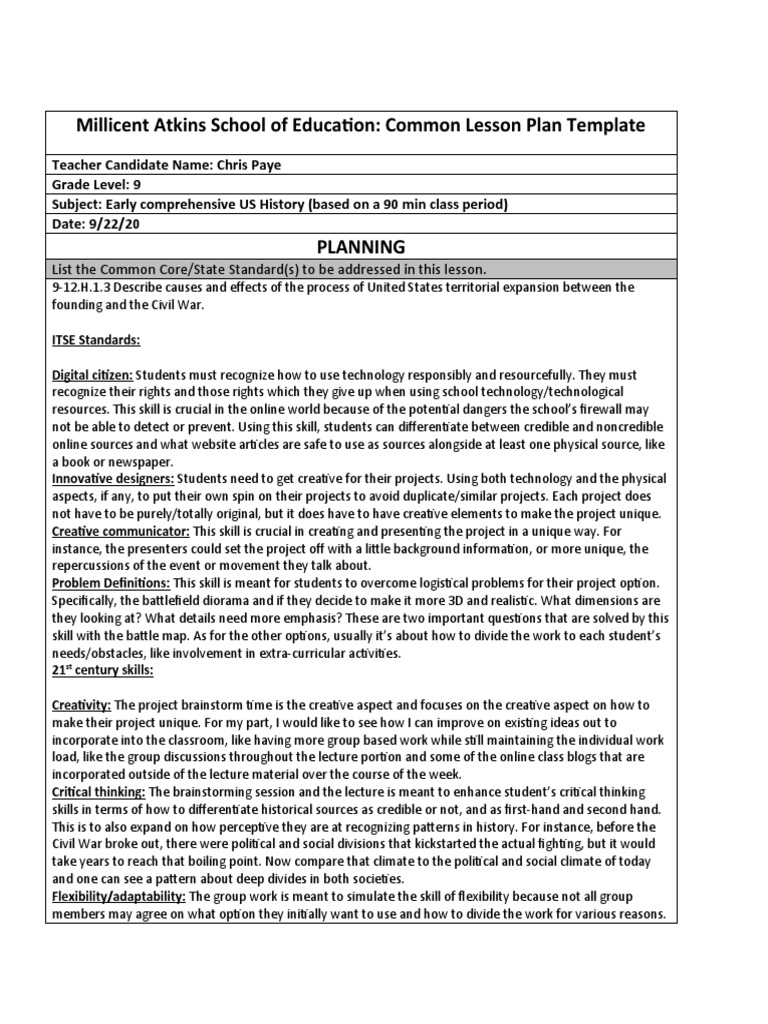 Millicent Atkins School of Education: Common Lesson Plan Template | PDF ...
