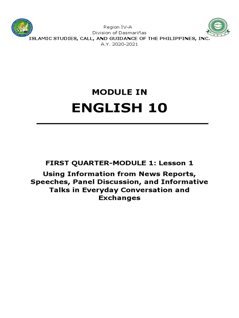 Quarter 1 - Module 1 - Lesson 1 - ENGLISH 10 | PDF | News | Learning