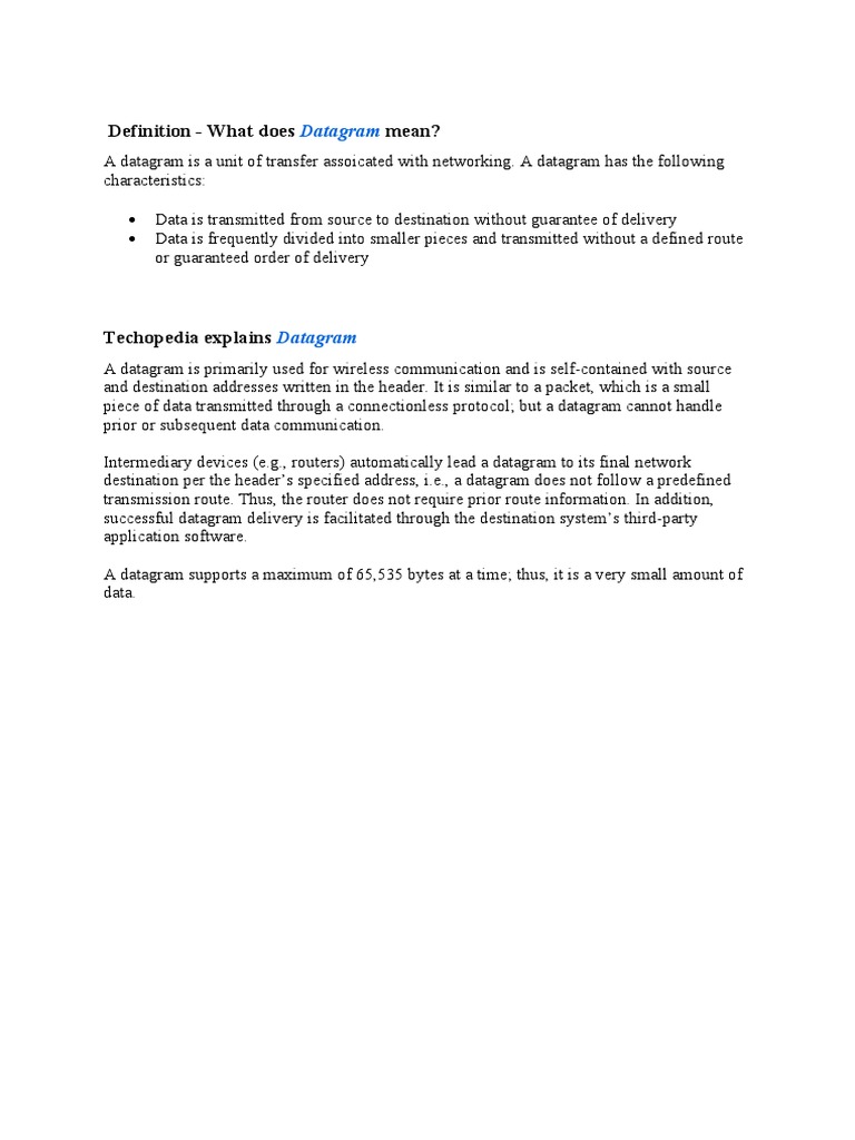 Defining Datagrams: A Self-Contained Unit of Transfer Without ...