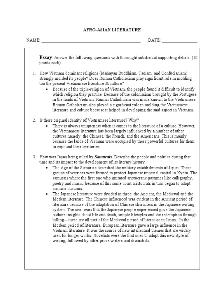 Afro Asia Exam Answers | PDF | Japan | Vietnam