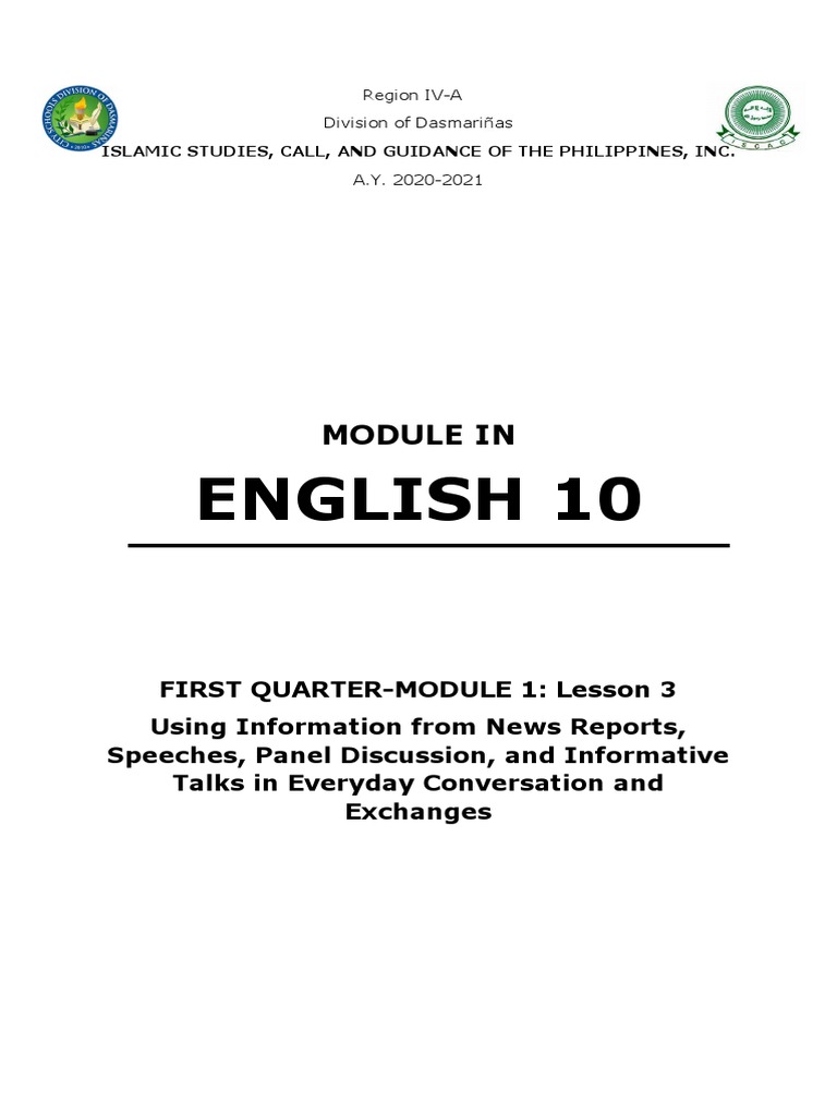 Quarter 1 - Module 1 - Lesson 3 - ENGLISH 10 | PDF | Interview | Expert