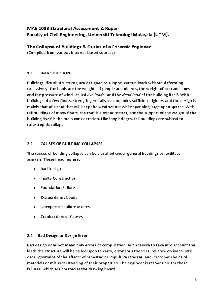 MAE1033 Causes of Building Collapse | PDF | Beam (Structure) | Buckling