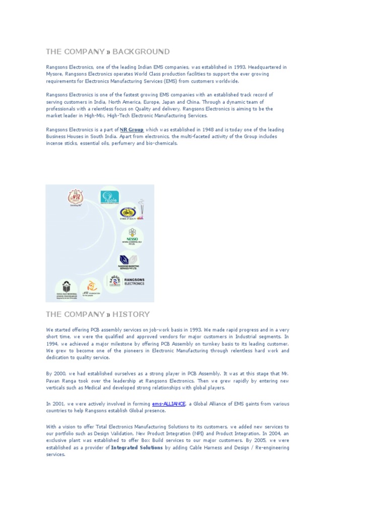 Rangsons Electronics: EMS Leader in Mysore | PDF | Career & Growth ...