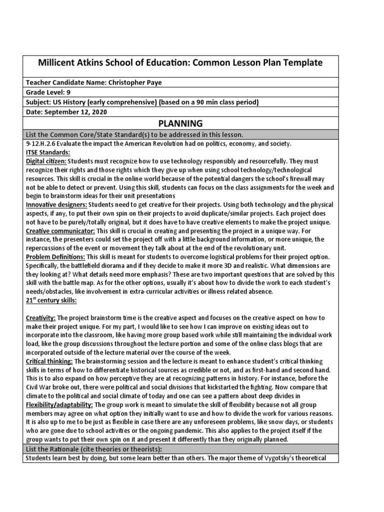 Millicent Atkins School of Education: Common Lesson Plan Template | PDF ...