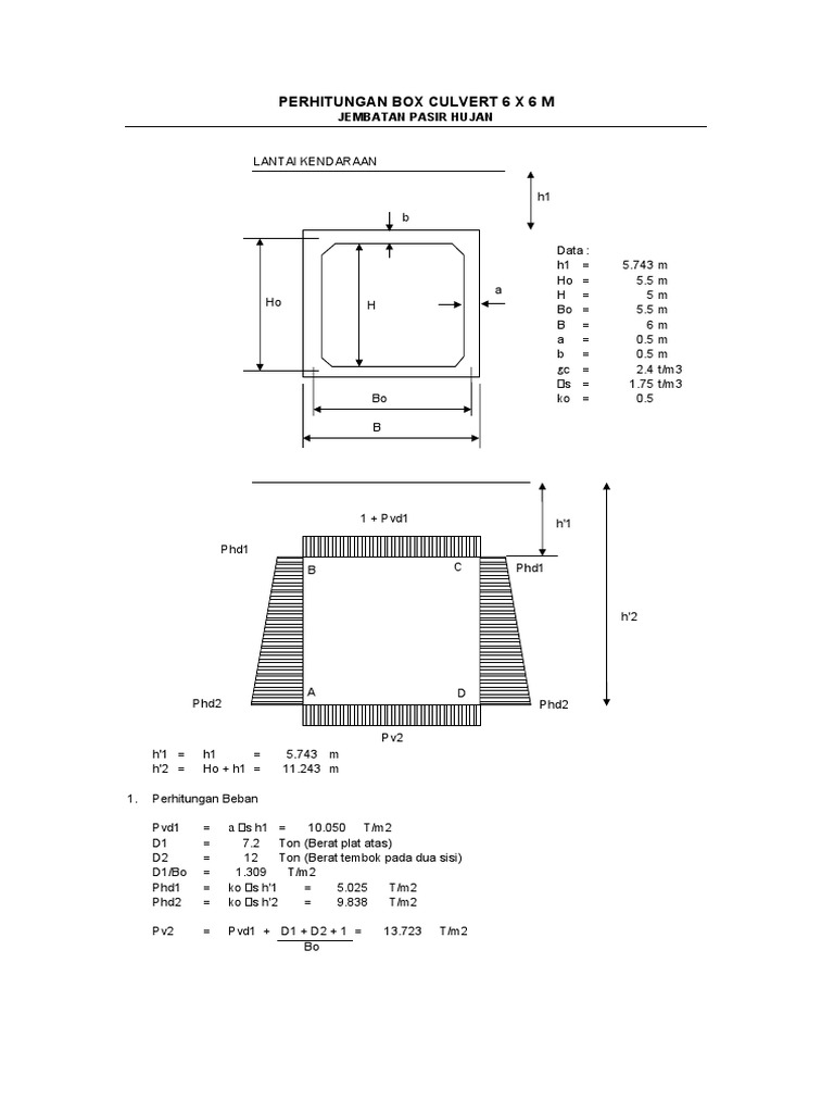 Perhitungan Box Culvert 6 X 6 M: Jembatan Pasir Hujan | PDF
