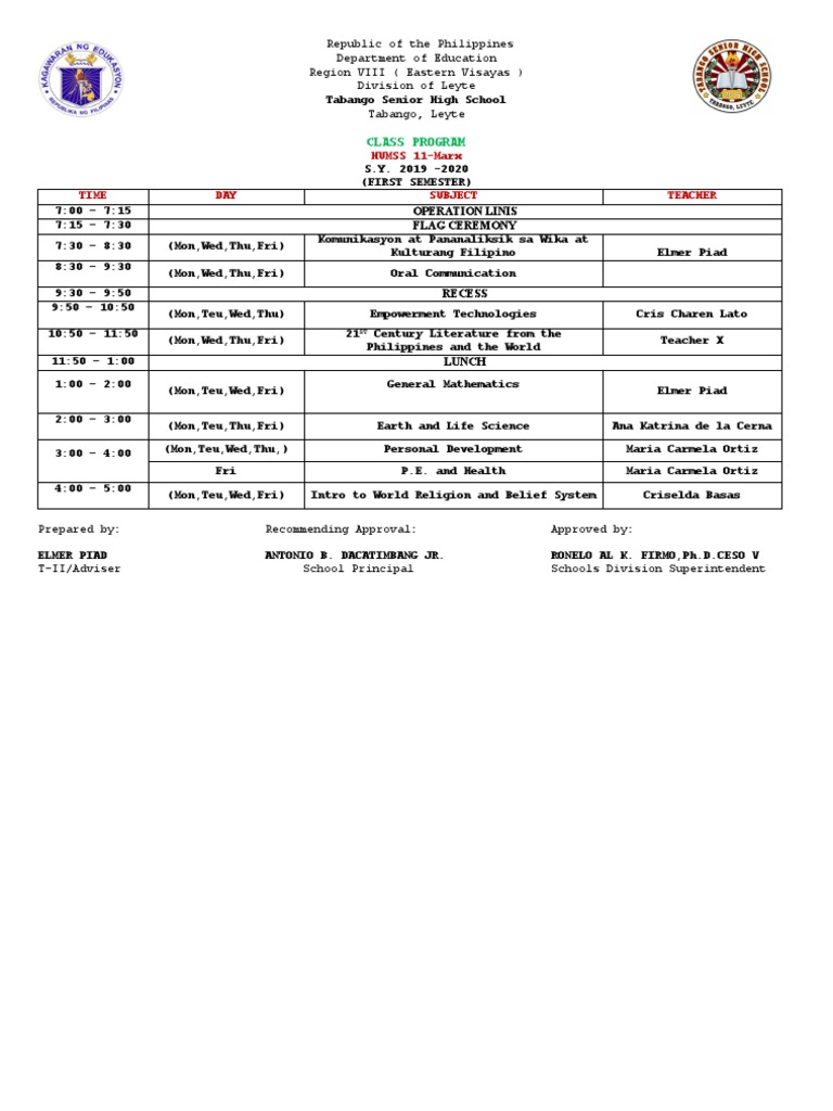 Class Program: HUMSS 11-Marx | PDF