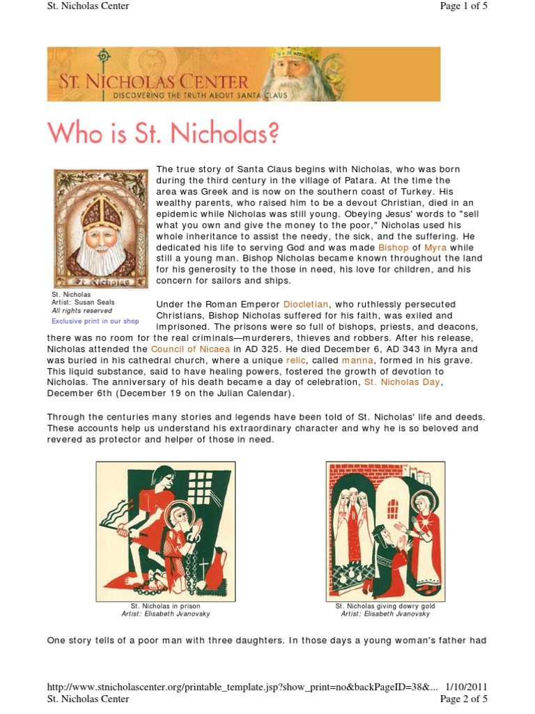 Bishop Myra: St. Nicholas Artist: Susan Seals | PDF