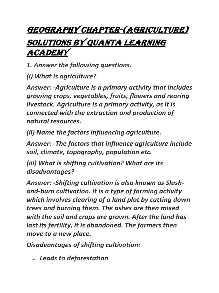 Geography Chapter - (Agriculture) Class 8 | PDF | Jute | Plantation