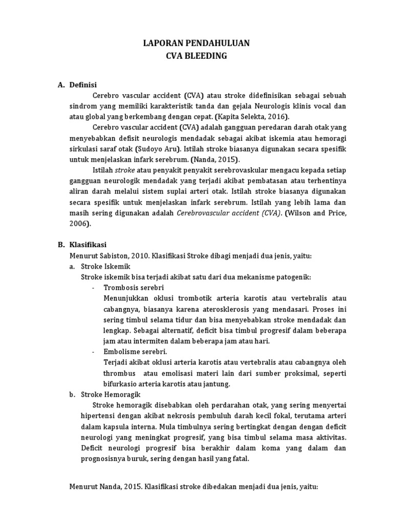 Laporan Pendahuluan Cva Bleeding | PDF