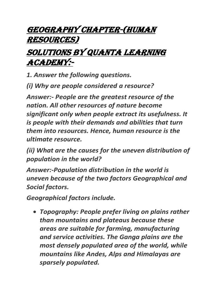 Geography Chapter - (Human Resources) Class 8 | PDF | Birth Rate ...
