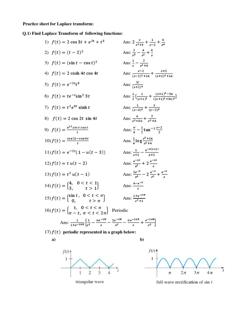 Practice Questions 1 - Laplace Transforms PDF | PDF | Combinatorics | Real Analysis