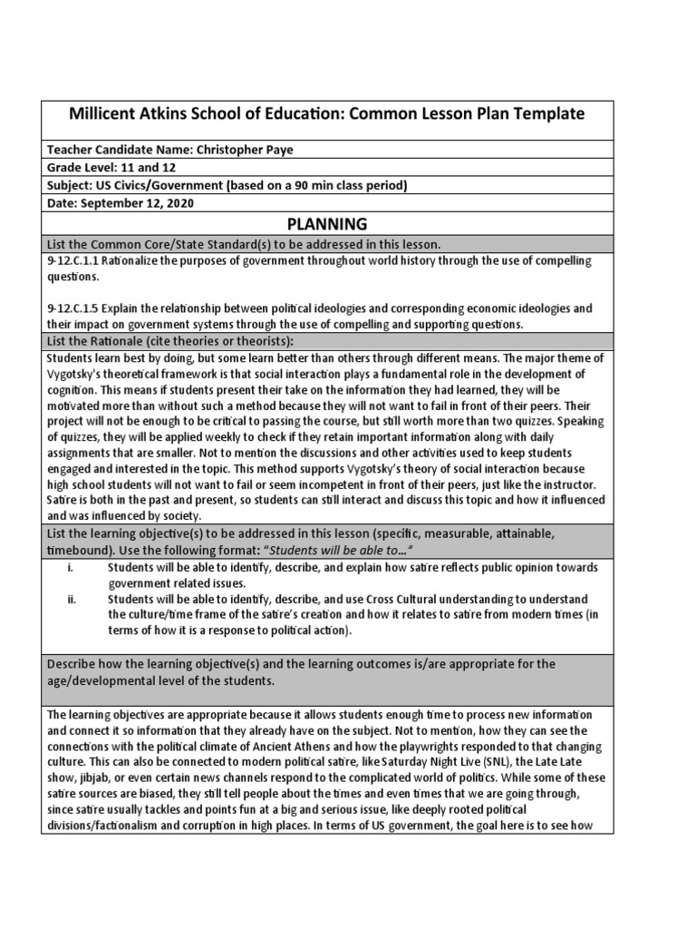 Millicent Atkins School of Education: Common Lesson Plan Template | PDF ...